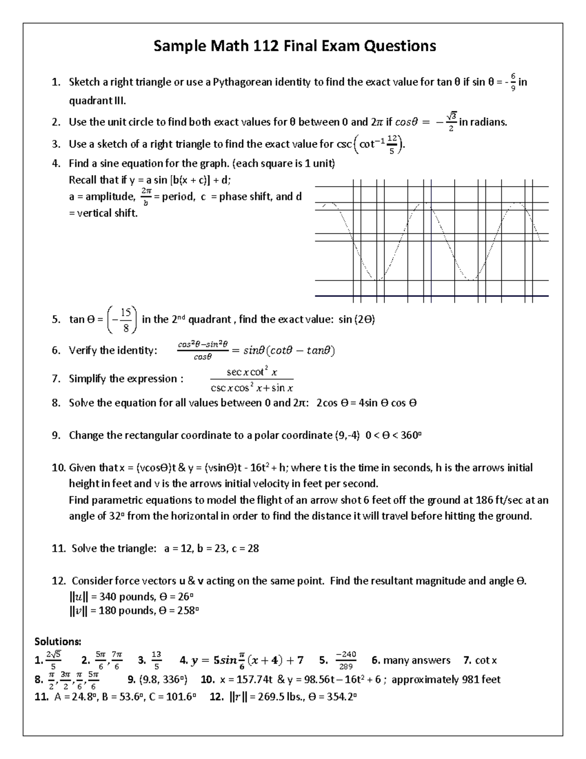 Math112exam - Key point and work outs - Sample Math 11 2 Final Exam ...