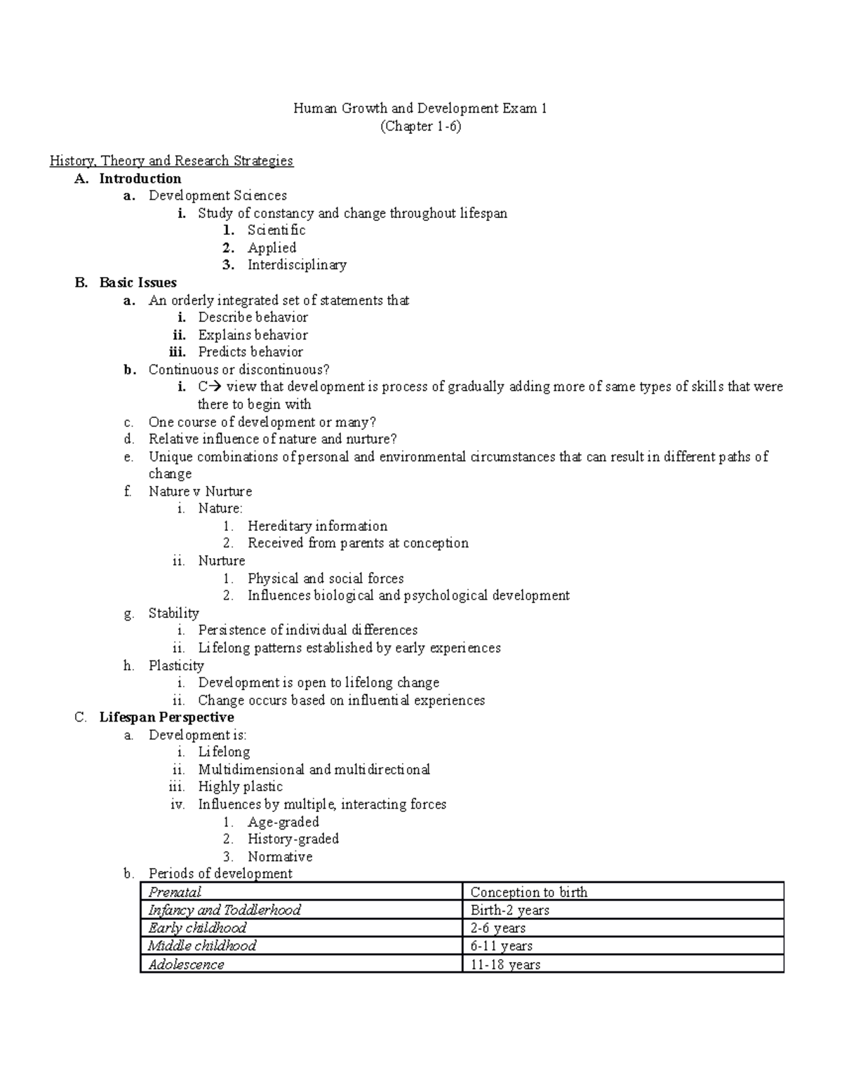 Human Growth and Development Exam 1 - Introduction a. Development ...