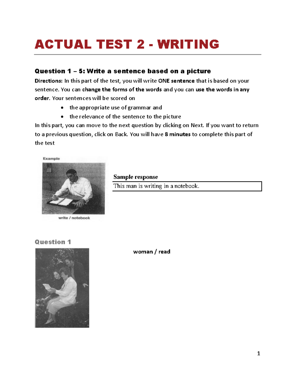 Writing TEST 2 - Questions - ACTUAL TEST 2 - WRITING Question 1 – 5 ...