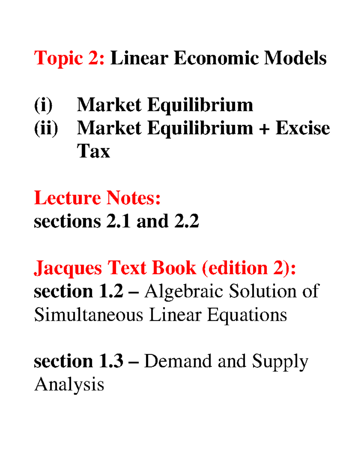ECN 133 [Linear Economic Models] - Topic 2: Linear Economic Models (i ...