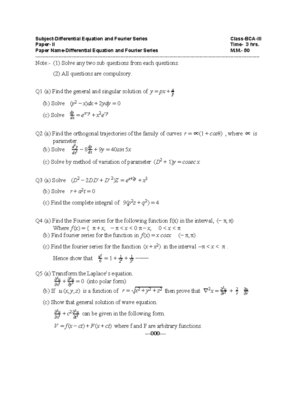 Sample/practice exam 2016, questions - Subject-Differential Equation ...