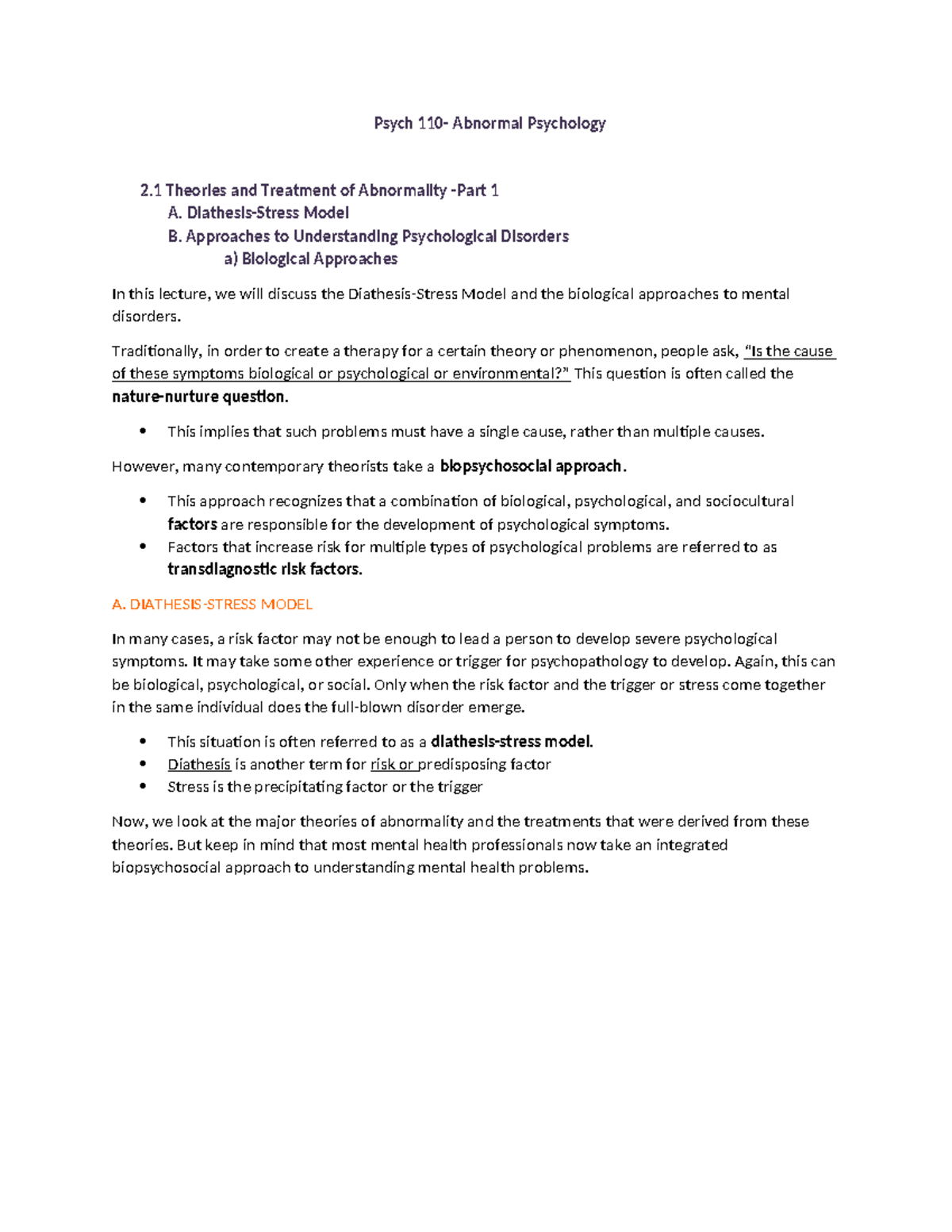 Apsy Theories-and-Treatment-Biological-Approach - Psych 110- Abnormal ...