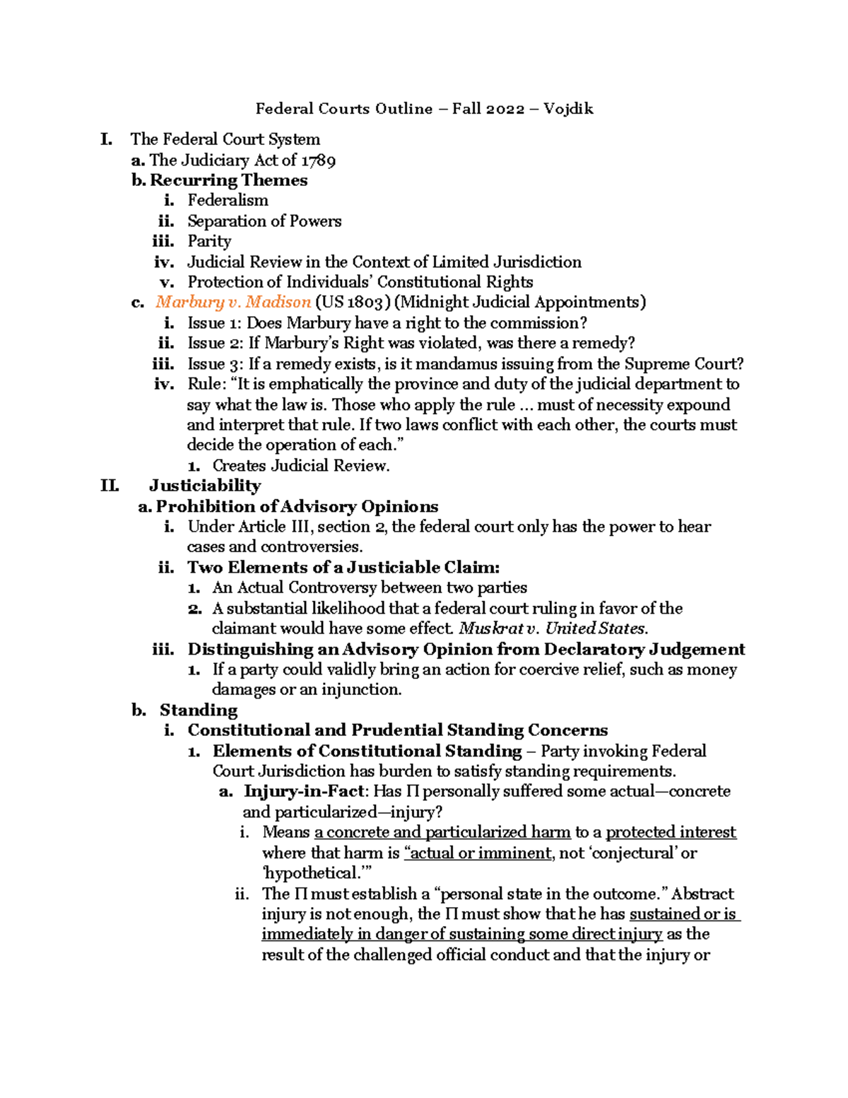 Federal Courts Outline - The Federal Court System a. The Judiciary Act ...