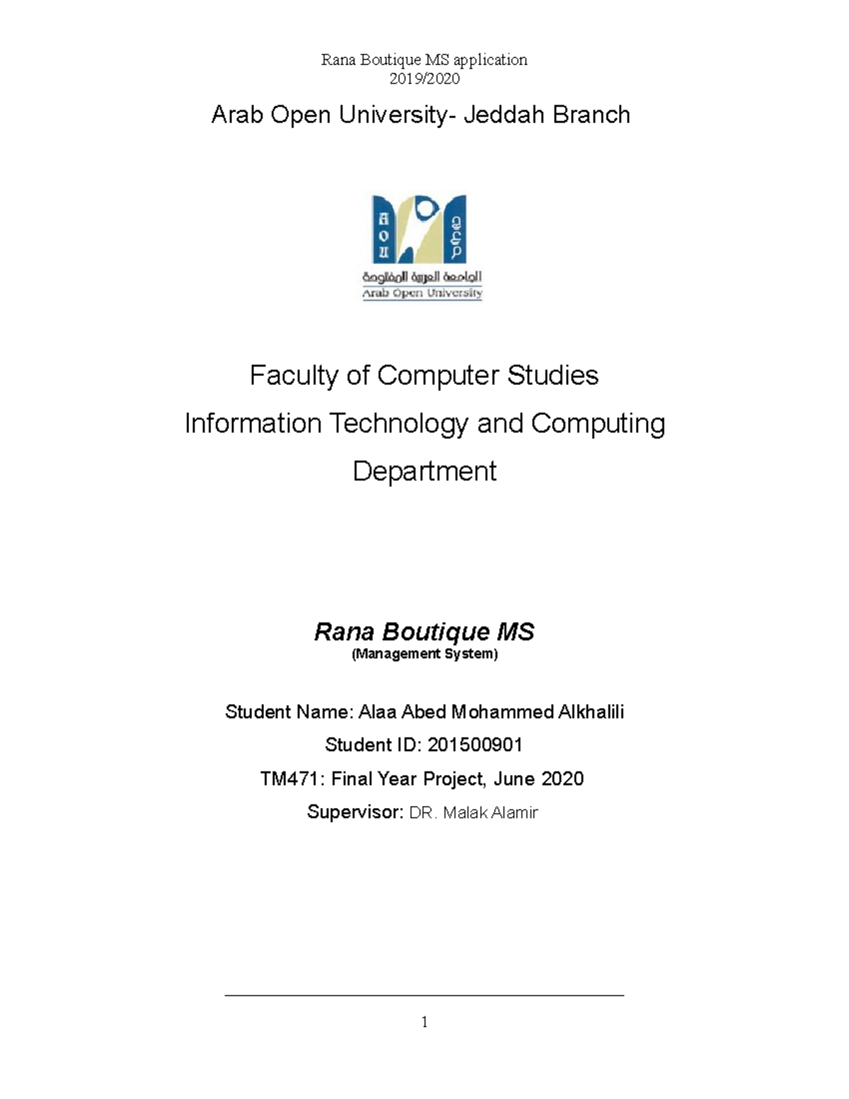 Alaa Abed Alkhalili 2015 00901 Report - 2019/ Arab Open University ...