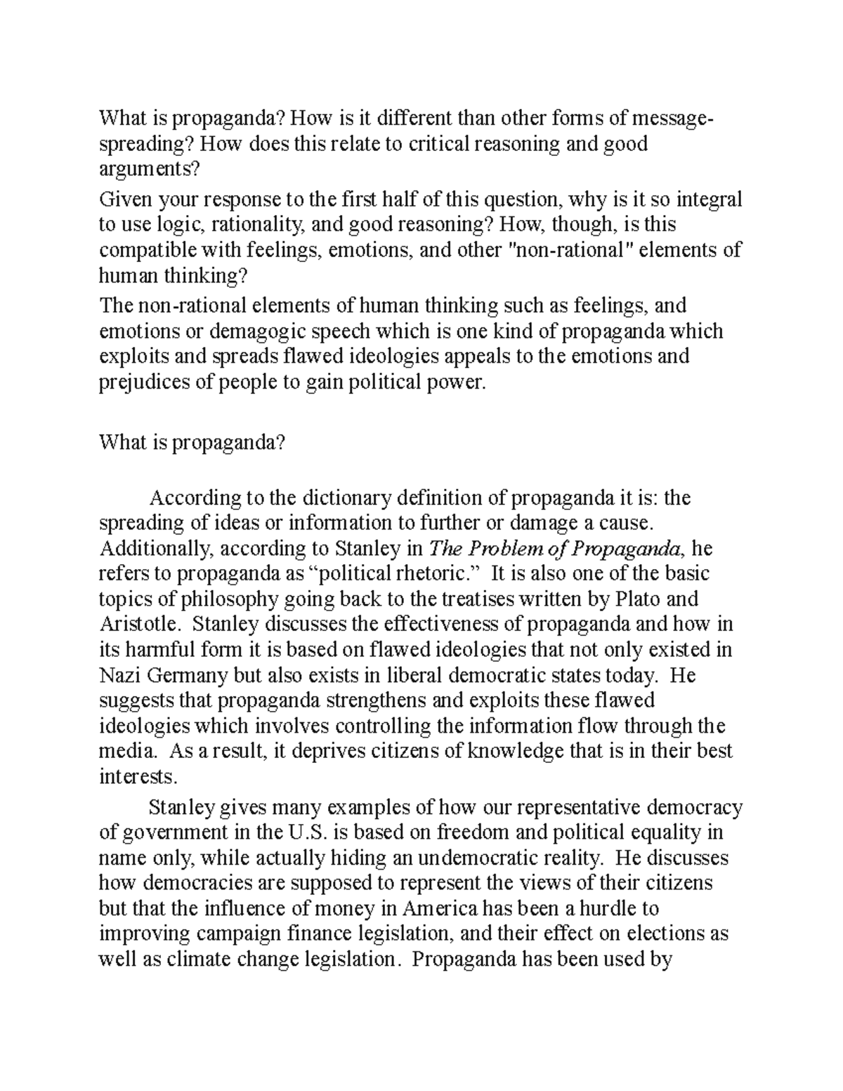 Critical Reasoning doc 2 - What is propaganda? How is it different than ...