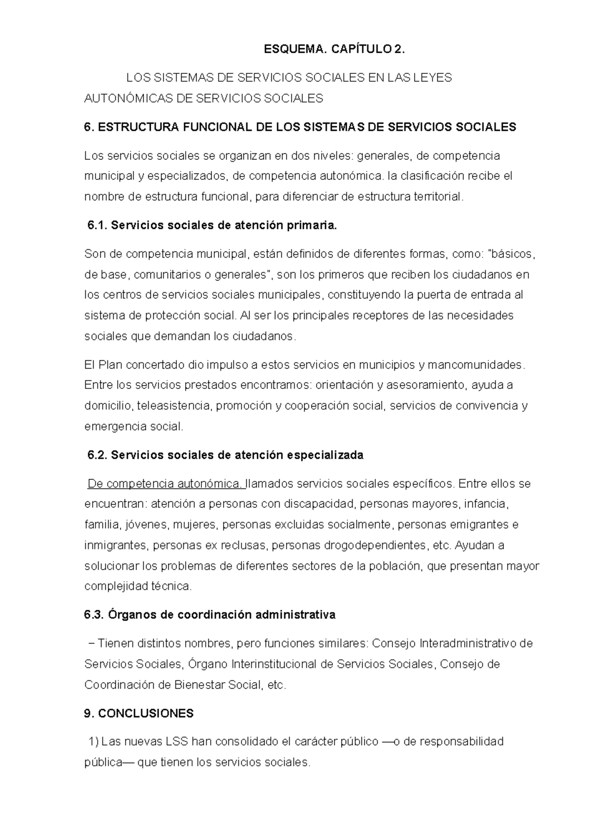 Esquema Sspss TEMA 2 - ESQUEMA. CAPÍTULO 2. LOS SISTEMAS DE SERVICIOS ...