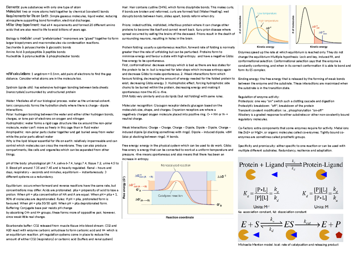 Biosci 106 cheat sheet (midterm test) - Elements: pure substances with ...