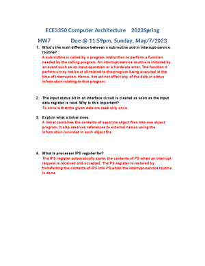 HW1 Solution - HW1 - ECE3350 Computer Architecture 2023Spring HW1 Due @ 11:59pm, Friday, Feb/03/ ...