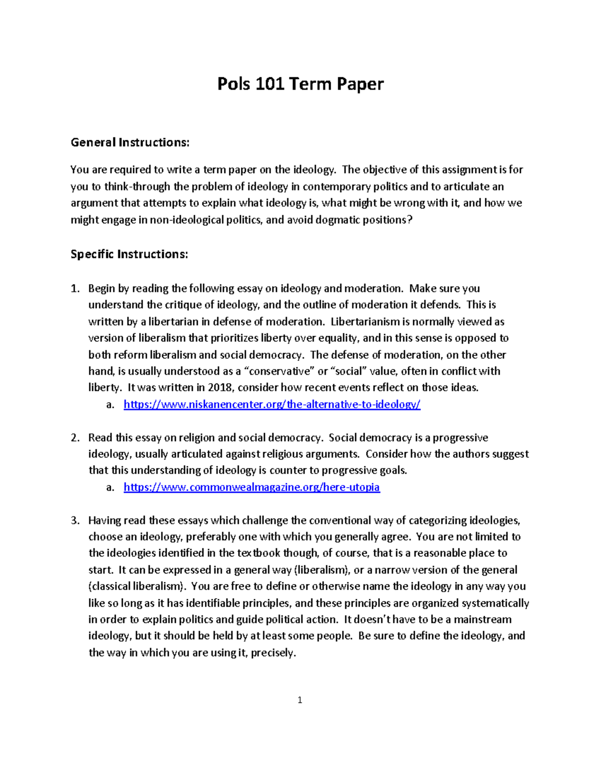 Pols 101 Term Paper Fall 2022 - Pols 101 Term Paper General ...