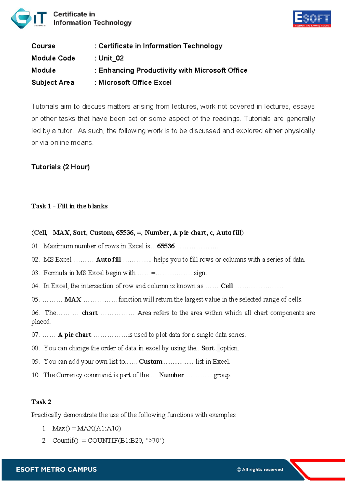 Tutorial 2 - Page 1 Course : Certificate in Information Technology Module Code : Unit_ Module ...