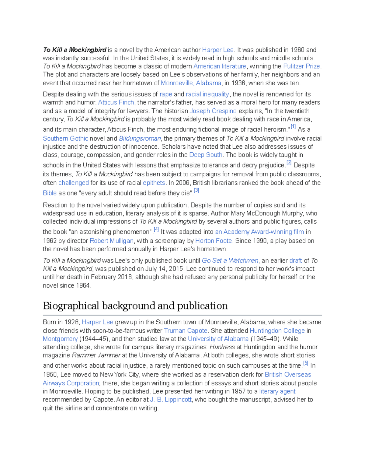 To Kill a Mockingbird - n/a - To Kill a Mockingbird is a novel by the ...