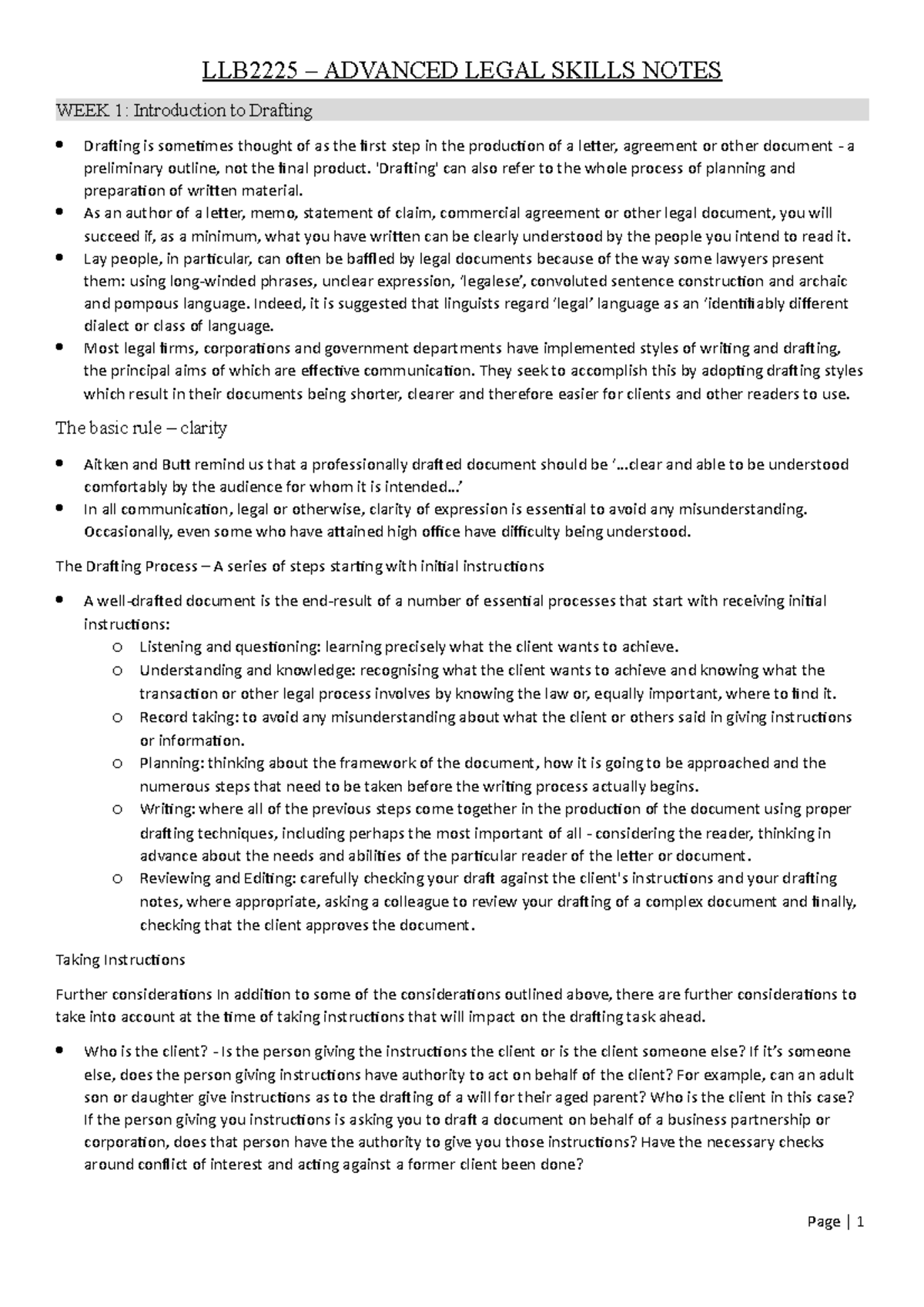 ADV Legal Skills Notes - LLB2225 – ADVANCED LEGAL SKILLS NOTES WEEK 1 ...