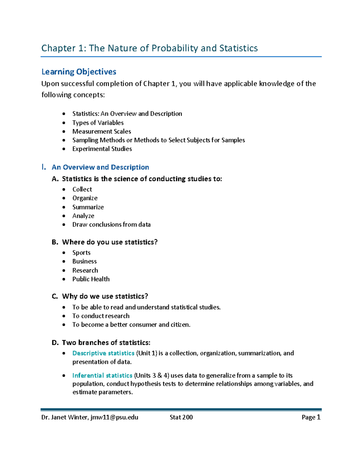 Chapter 1 the nature of probability and statistics - Chapter 1: The ...