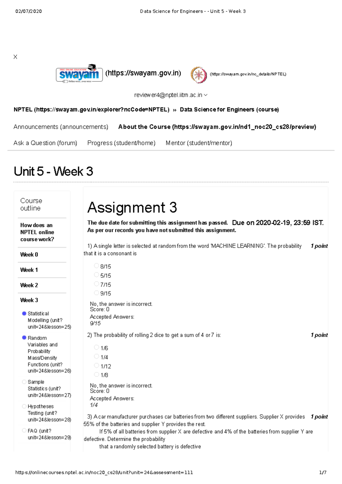Noc20 Cs28 Week 03 Assignment 02 X Nptel Explorernccode Nptel Data Science For