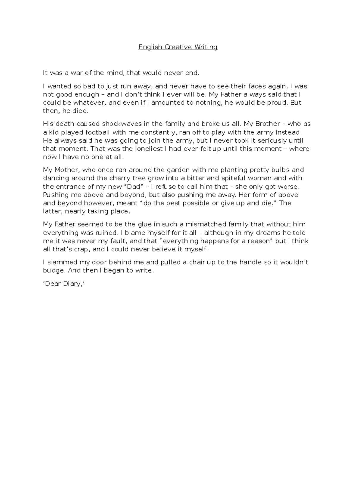 English Creative Writing Example English Creative Writing It Was A 