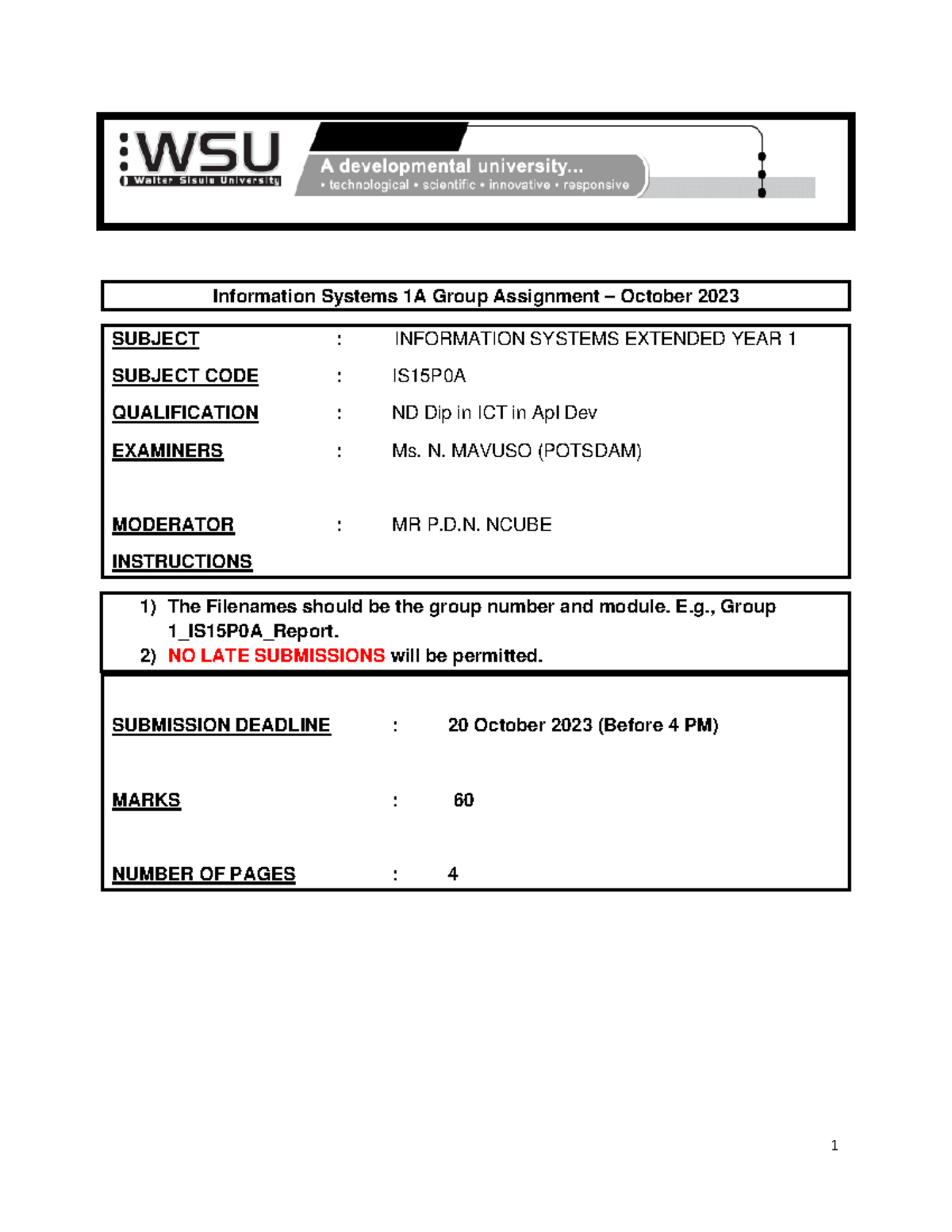 Information Systems Ext Y1 - Assignment - Oct 2023 - Information ...