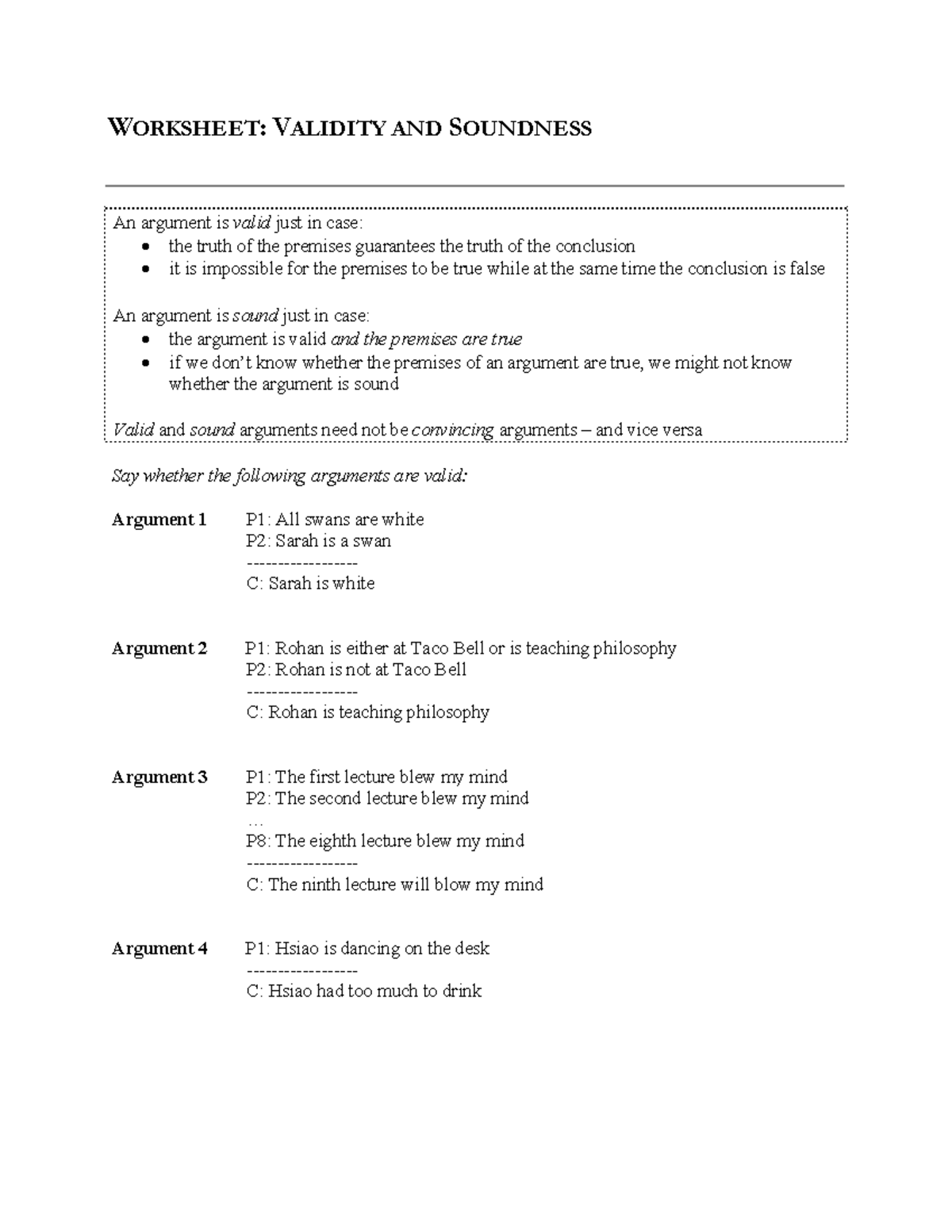 3. Validity and Soundness Handout - Cphl 201 - Toronto Met - Studocu