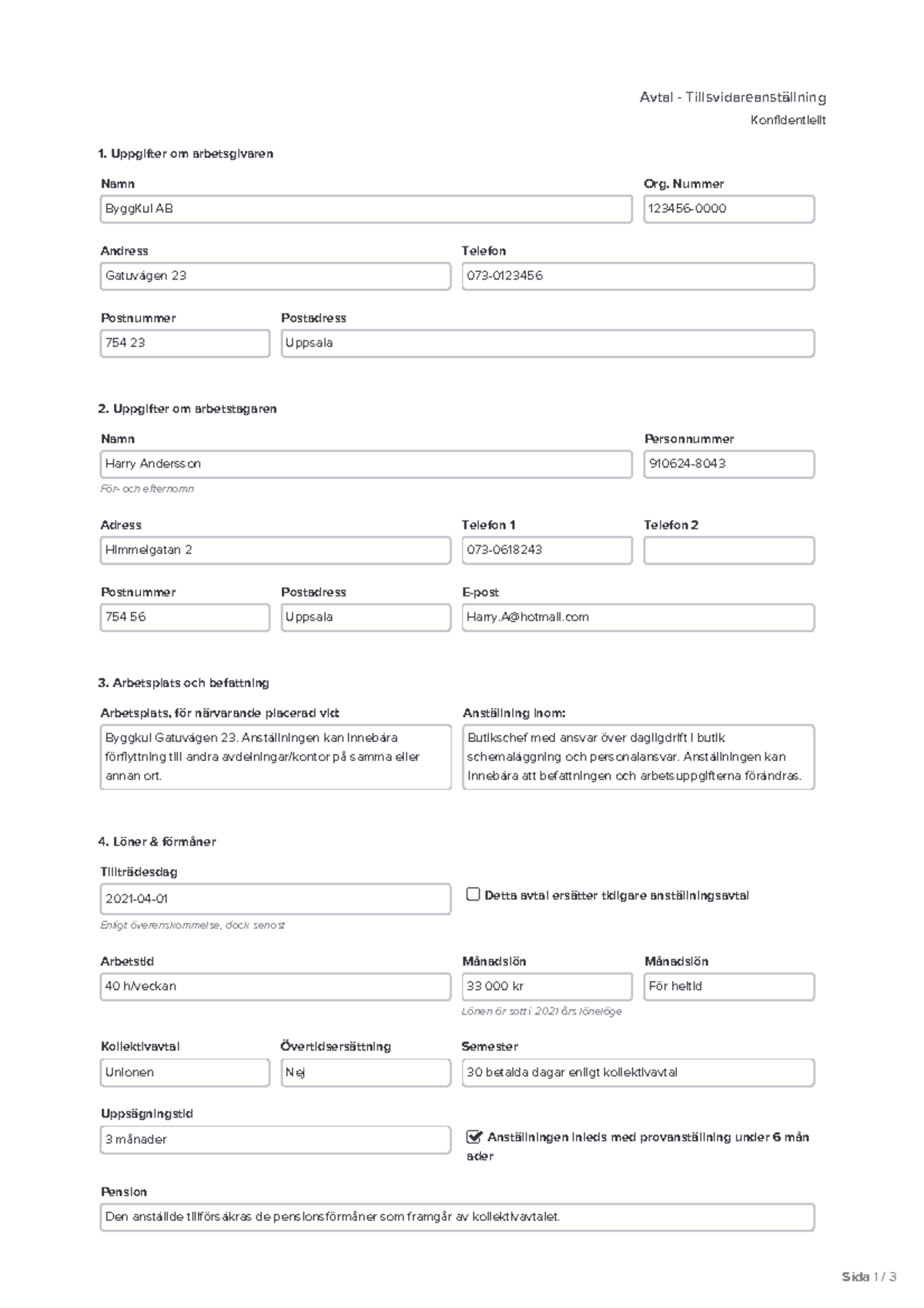 2-6-Anställningsavtal - Avtal - Tillsvidareanställning Konfidentiellt 1 ...