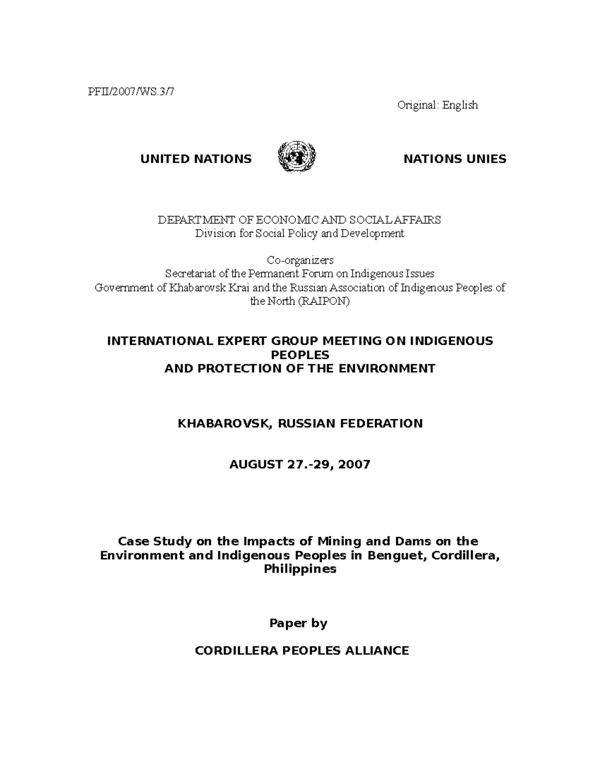 Workshop IPPE cpp - vgvb - PFII/2007/WS/ Original: English UNITED ...