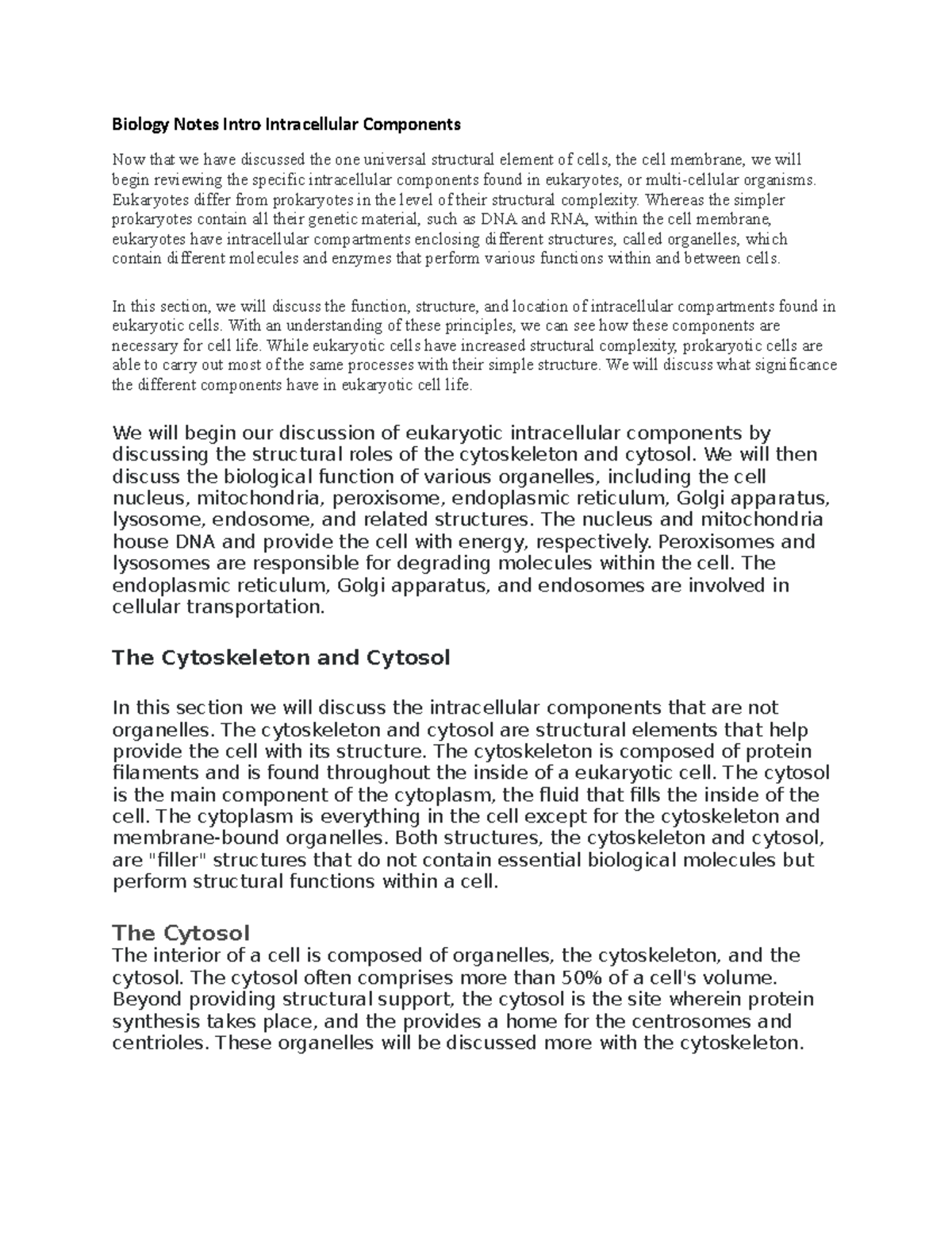 Bio Stud up - book notes/ summary - Biology Notes Intro Intracellular ...