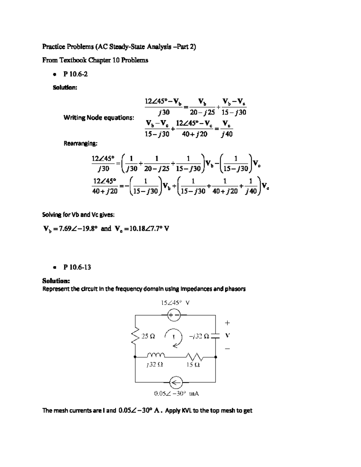 Practice Problems (AC Steady-State Analysis-Part 2) - Studocu