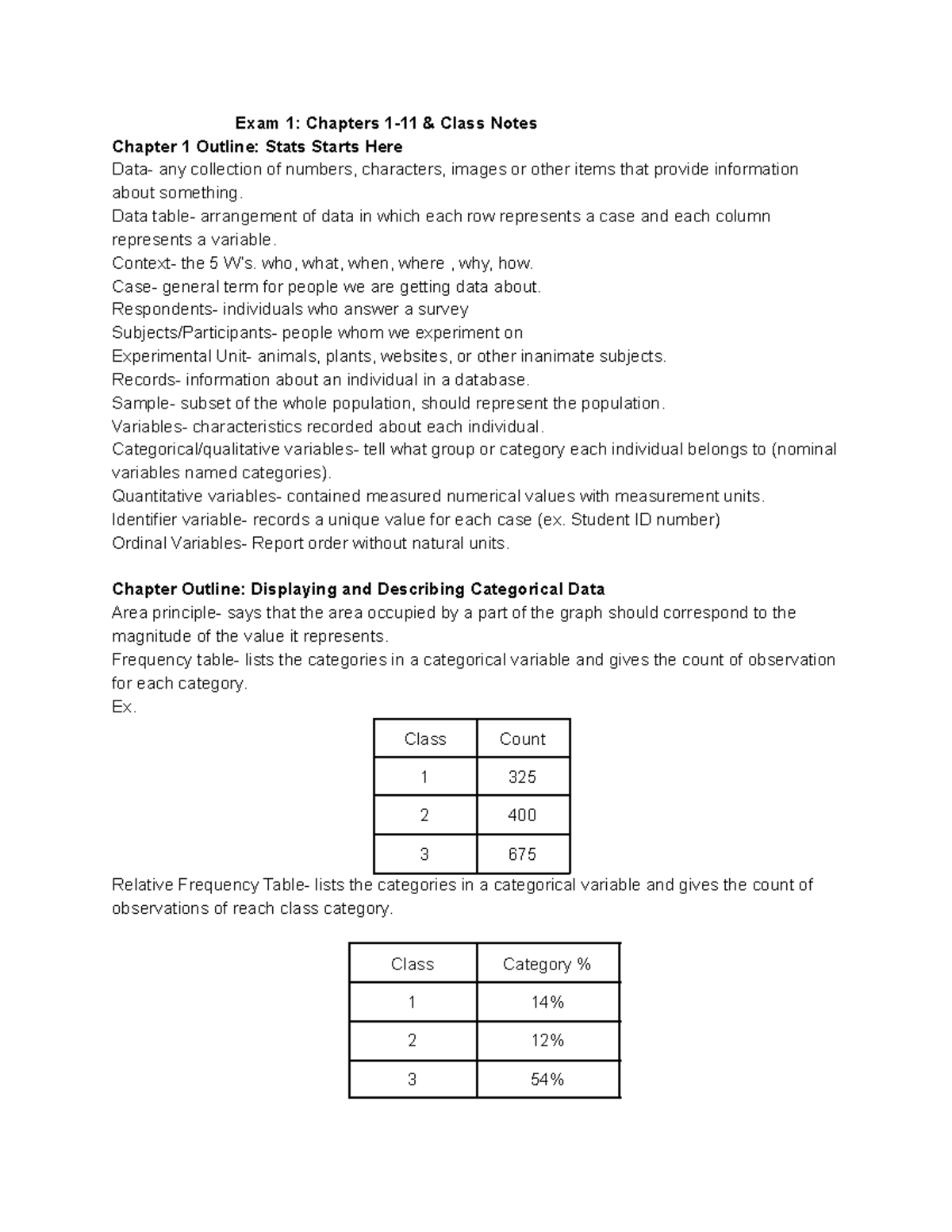 Stat Exam 1 Review - Study guide containing materials in detail from ...