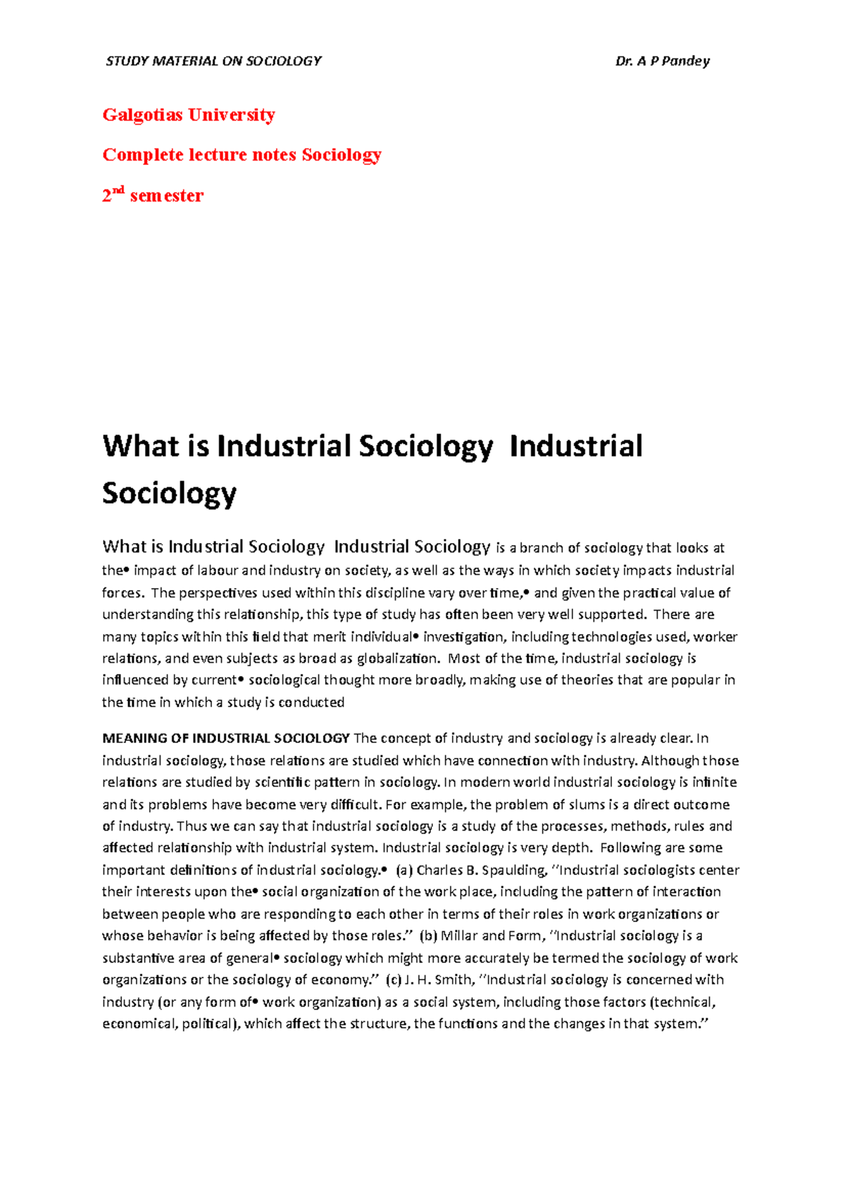 Sociology complete notes - Galgotias University Complete lecture notes ...