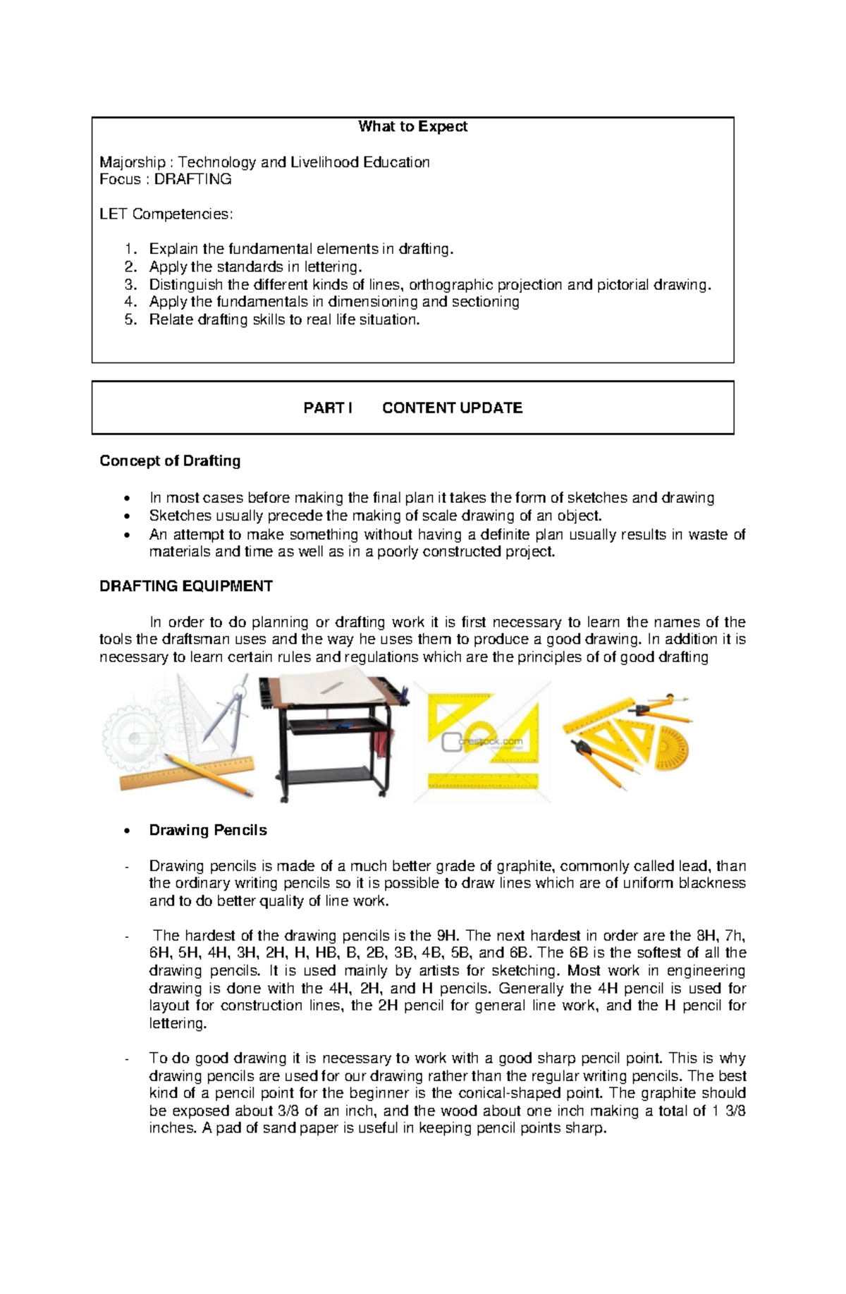 TLE - Drafting - LECTURE NOTES - What to Expect Majorship : Technology ...