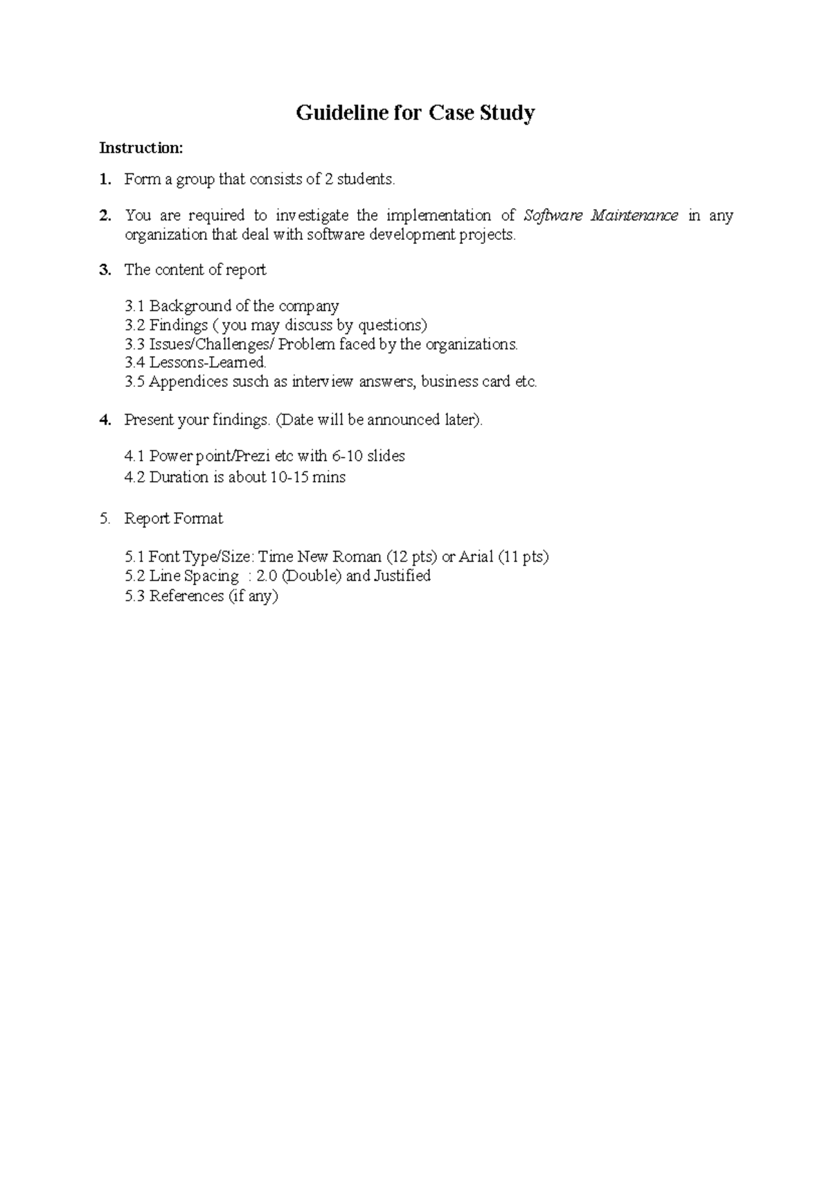 Guideline for Company Case Study - Guideline for Case Study Instruction ...