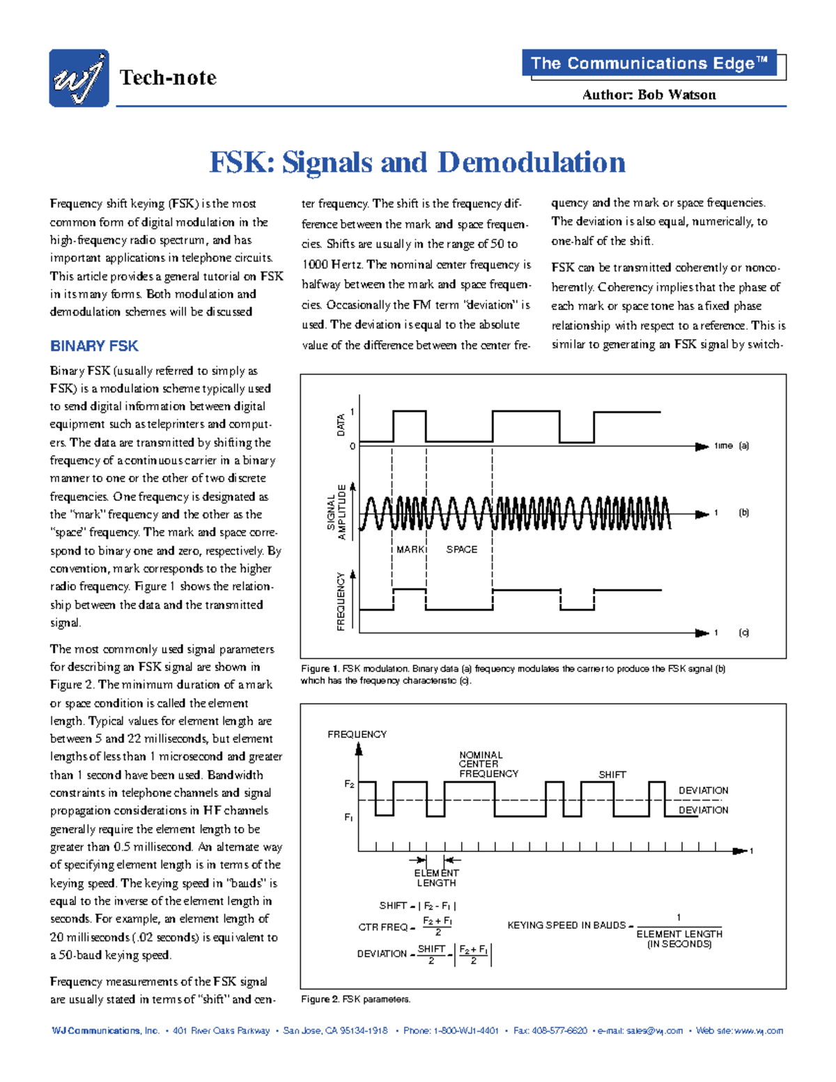 6660582 FSK Signals Demod - Tech-note Author: Bob Watson FSK: Signals ...