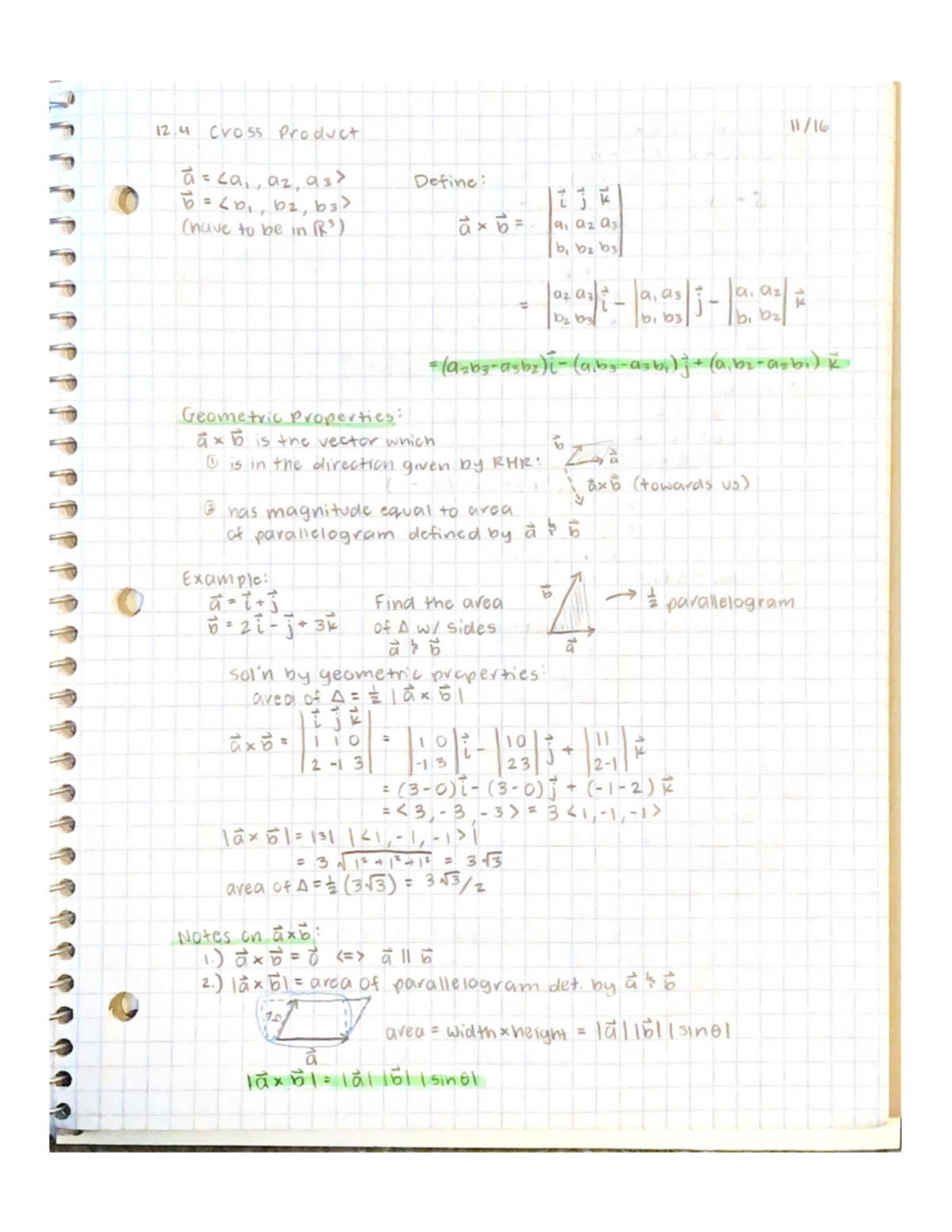 MATH 143 Notes (12.4 Cross Product) - MATH 143 - Studocu