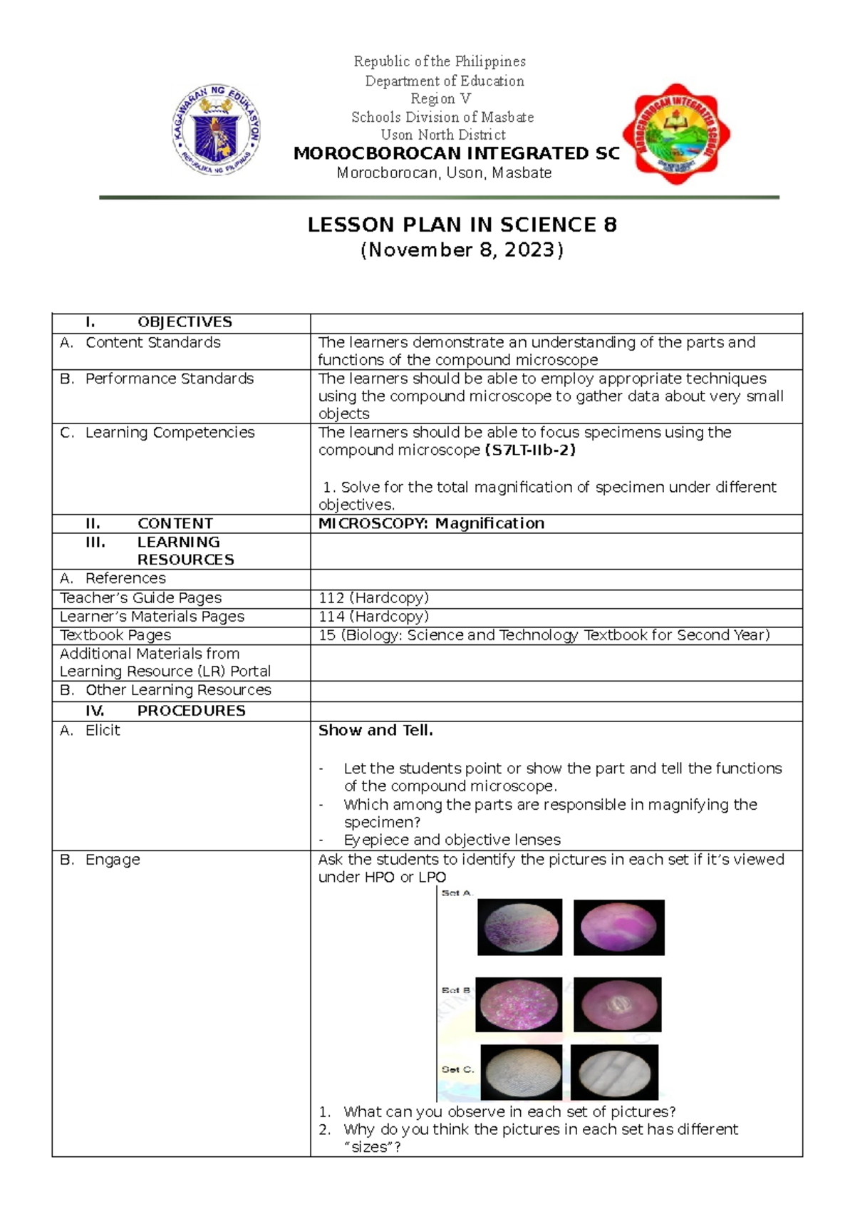 November 8, 2023 - A 7'Es Lesson Plan Sample - Republic of the ...