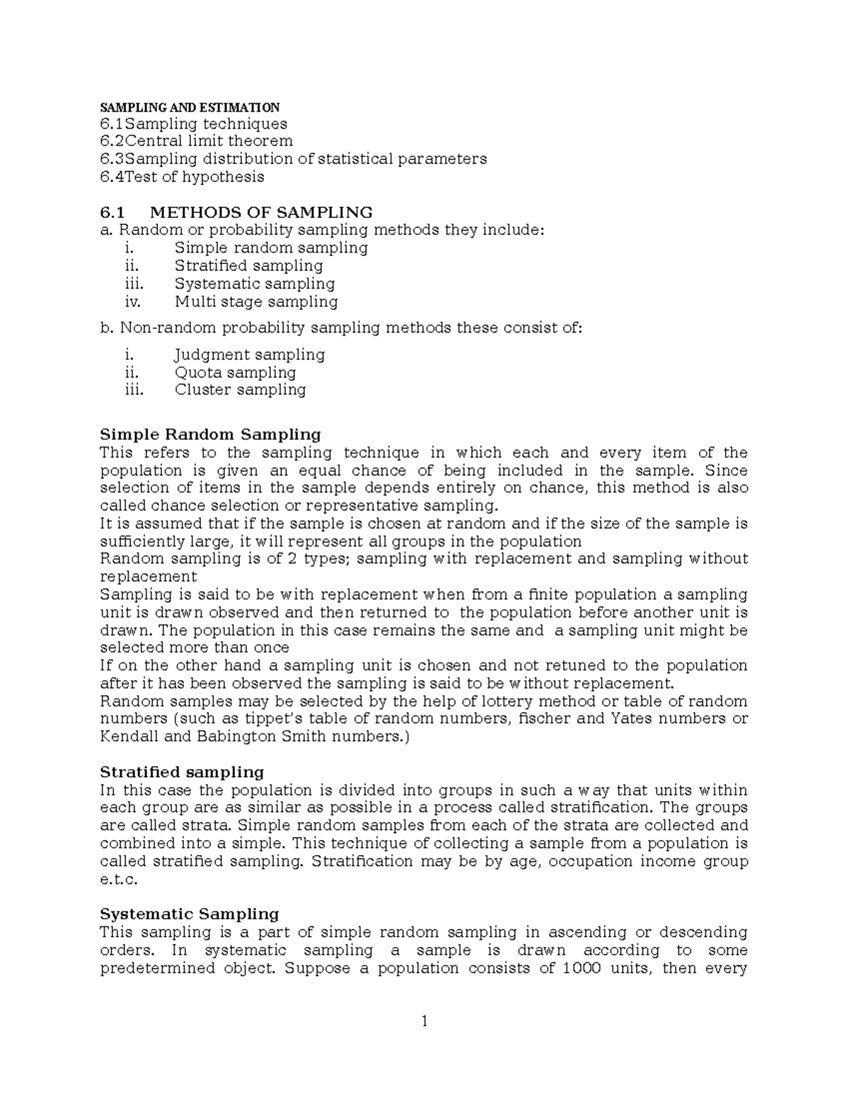 Sampling Estimation Hypothesis Testing Sampling And Estimation 6 Techniques 6 Limit Theorem 6