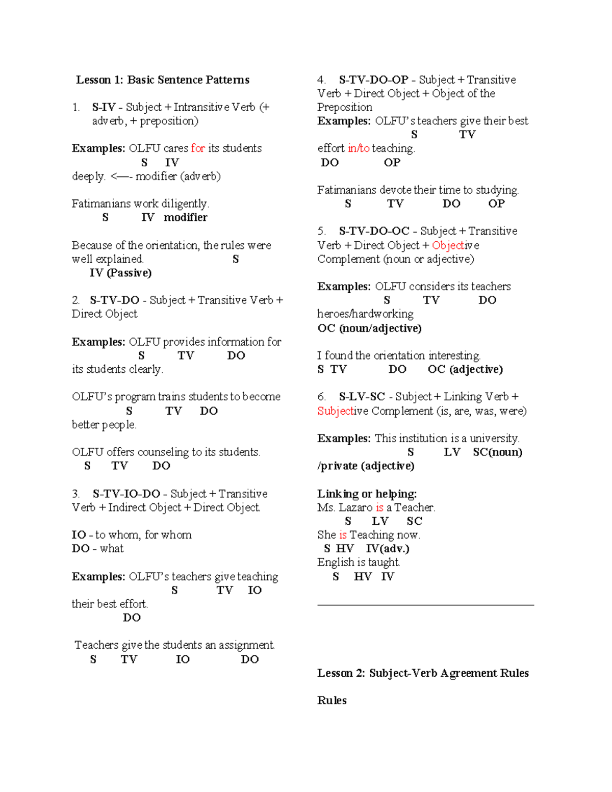 ENGL111 - Prelim Reviewer (free to use) - Lesson 1: Basic Sentence ...