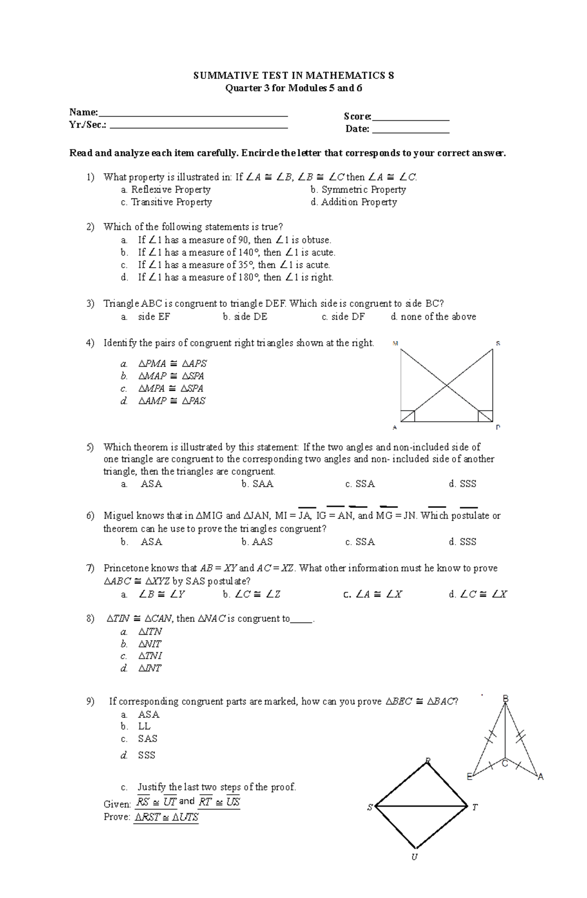Summativemath 8Q3M5 6 - TEST - and SUMMATIVE TEST IN MATHEMATICS 8 ...