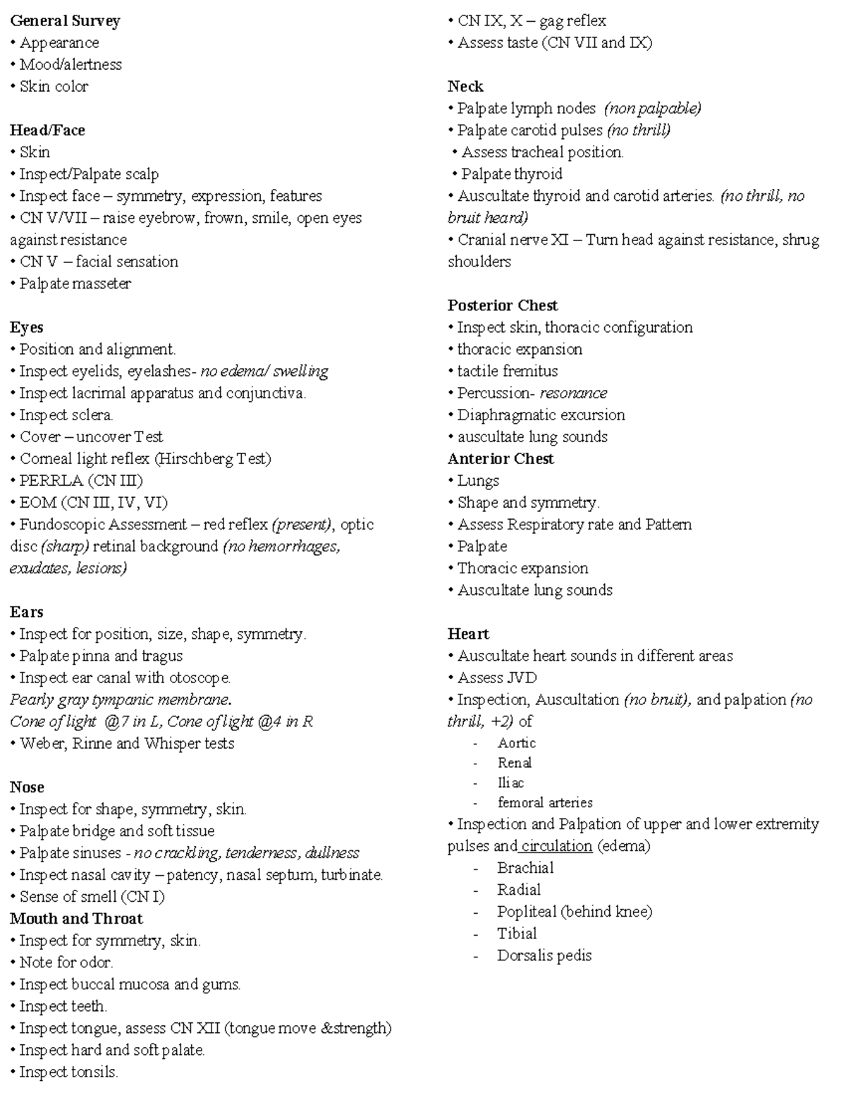 Heent RESP CV Assessment Notes - General Survey • Appearance • Mood ...