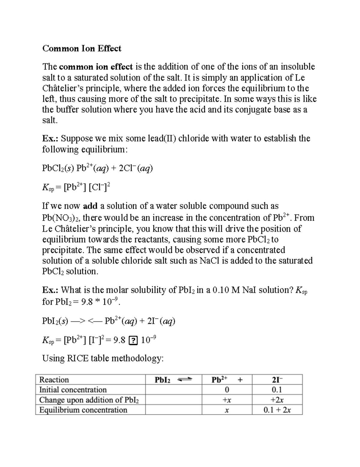 Common Ion Effect - General Chemistry Lecture Notes - Common Ion Effect ...