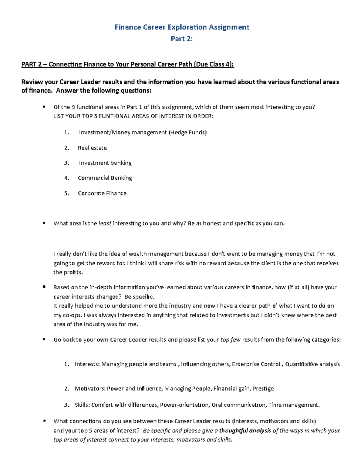 3 Finance Career Exploration Assignment Part 2 - Finance Career ...