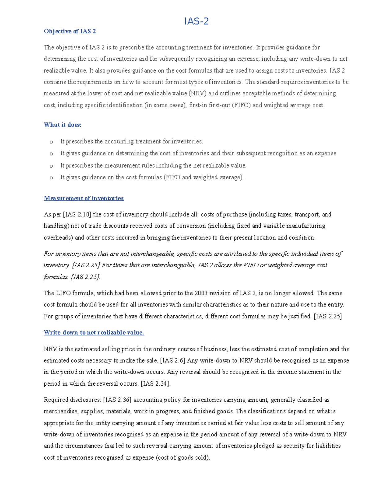 IAS 2 - Notes provide details about the accounting treatment of ...