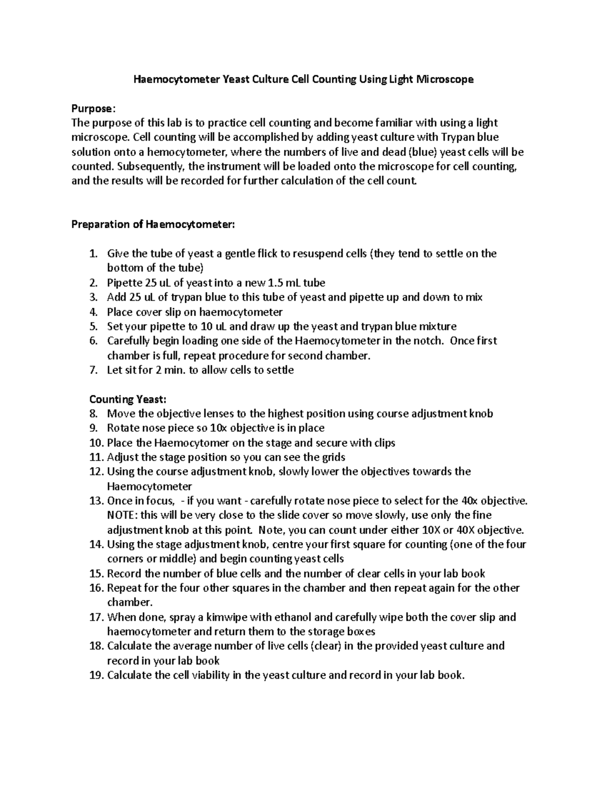 Lab Book Entry 2 - Haemocytometer Yeast Culture Cell Counting Using ...