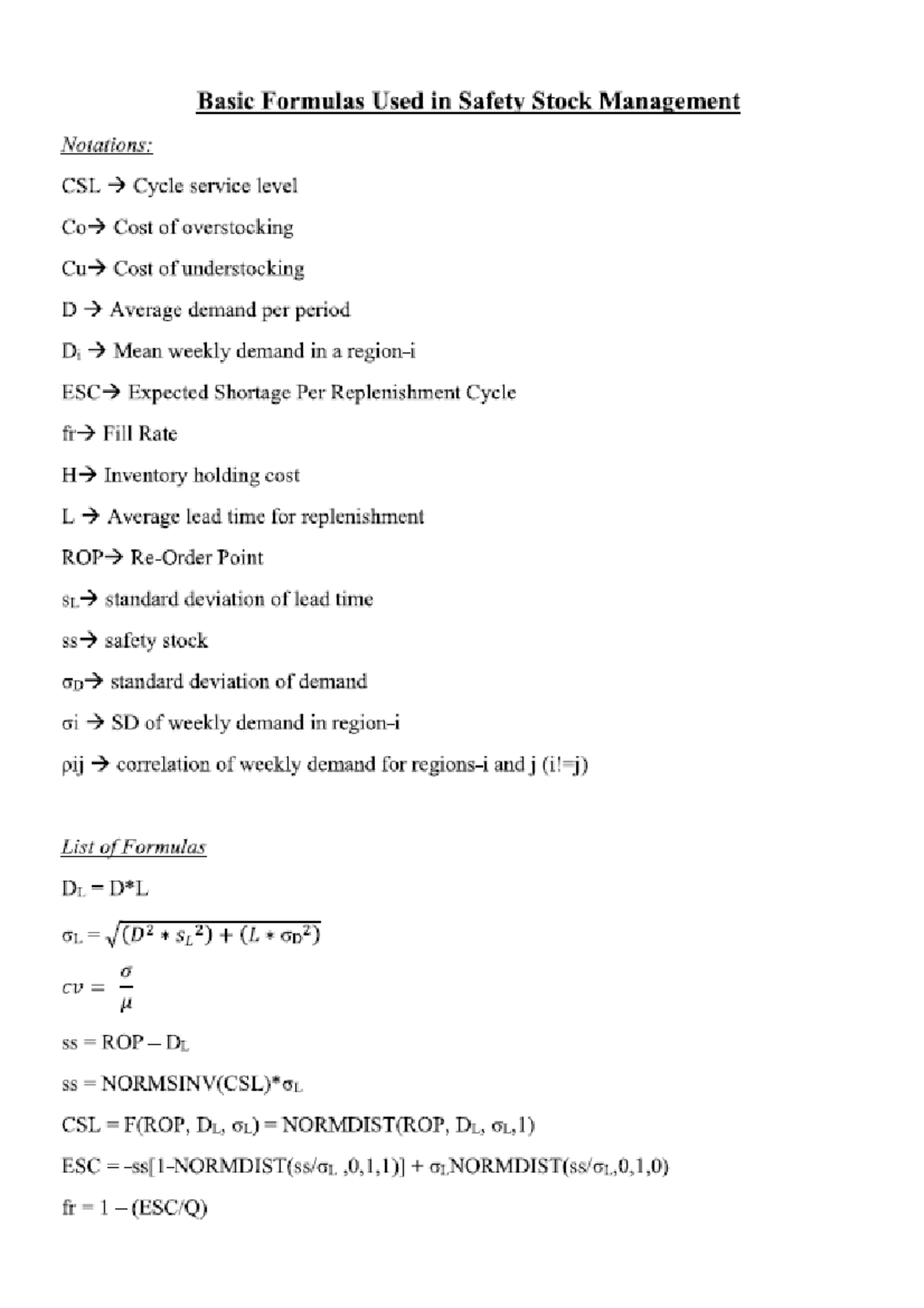 SCM Formula - Probability and Operations Research - Studocu