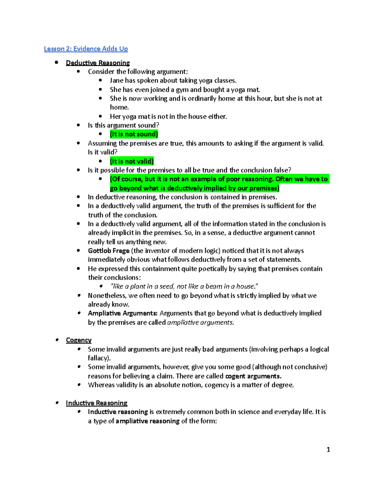 PHIL 210 - Notes lec2 - lecture 2 - Lesson 2: Evidence Adds Up ...