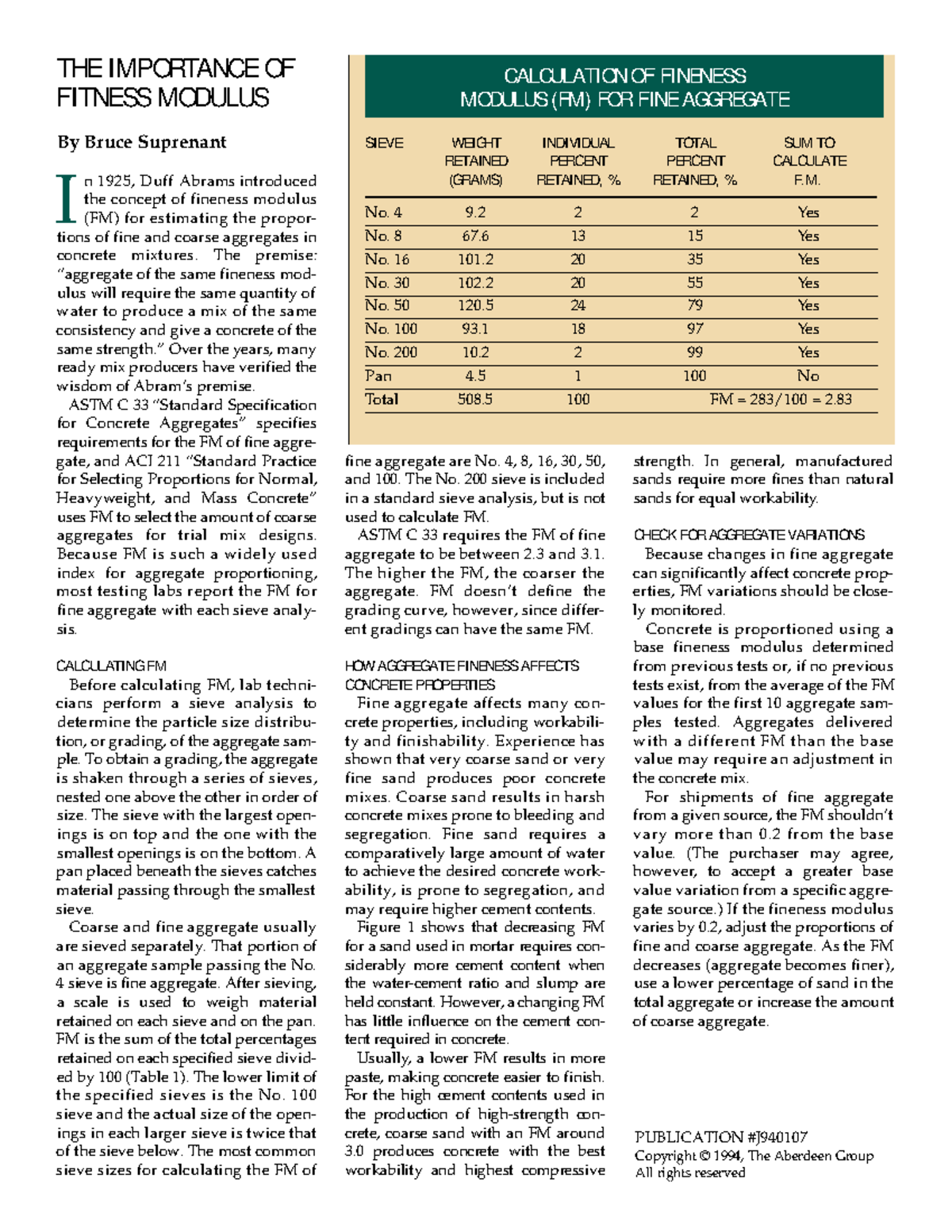 Semana 03 O The Importance of Fineness Modulus - By Bruce Suprenant I n ...