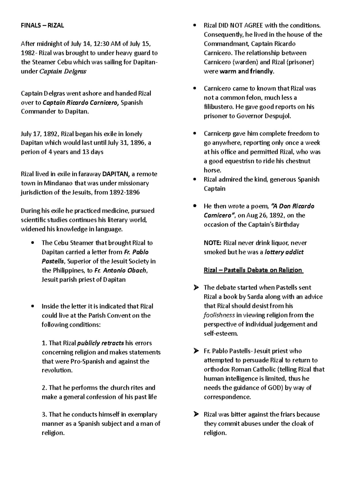 Finals- Rizal - FINALS – RIZAL After midnight of July 14, 12:30 AM of ...