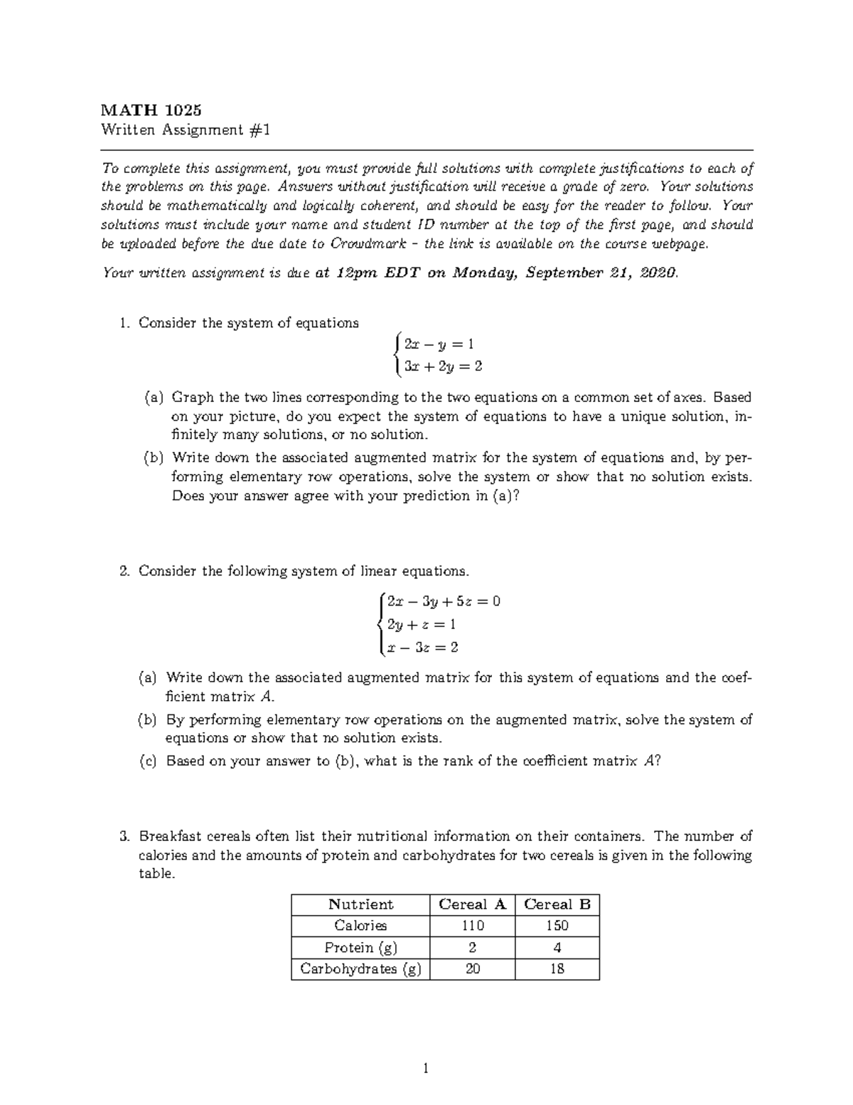 Assignment 1 1025 - Just Practice - MATH 1025 Written Assignment To complete this assignment ...