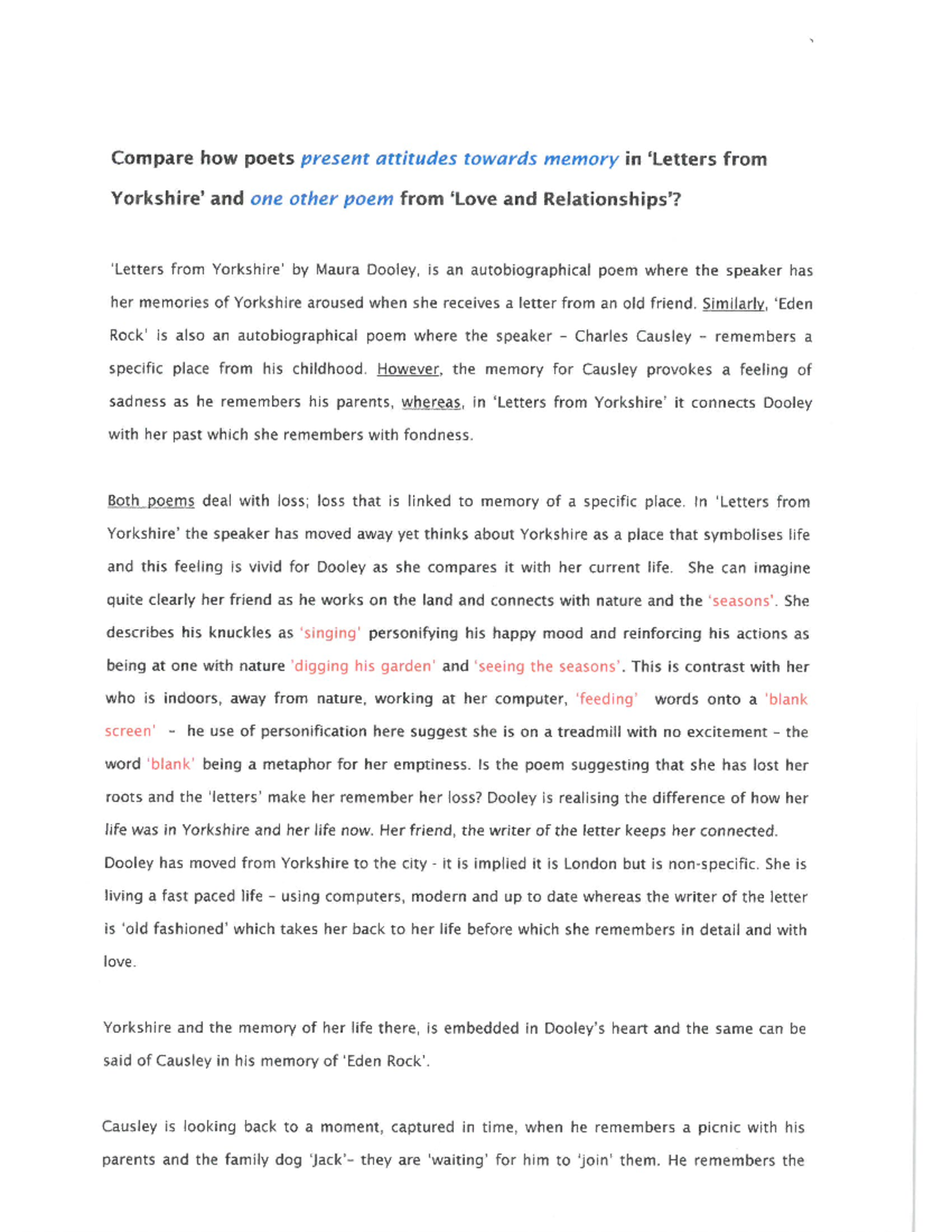 Sample Essay Comparison Poetry 2017 - Studocu