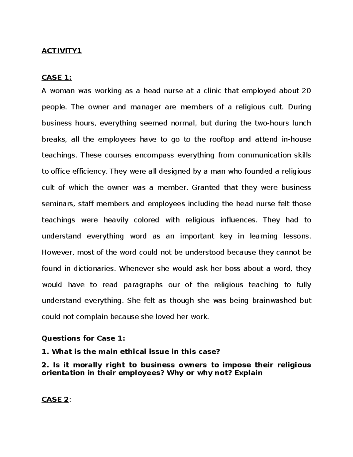 MDTP- Activity - Mdtp - ACTIVITY CASE 1: A woman was working as a head ...