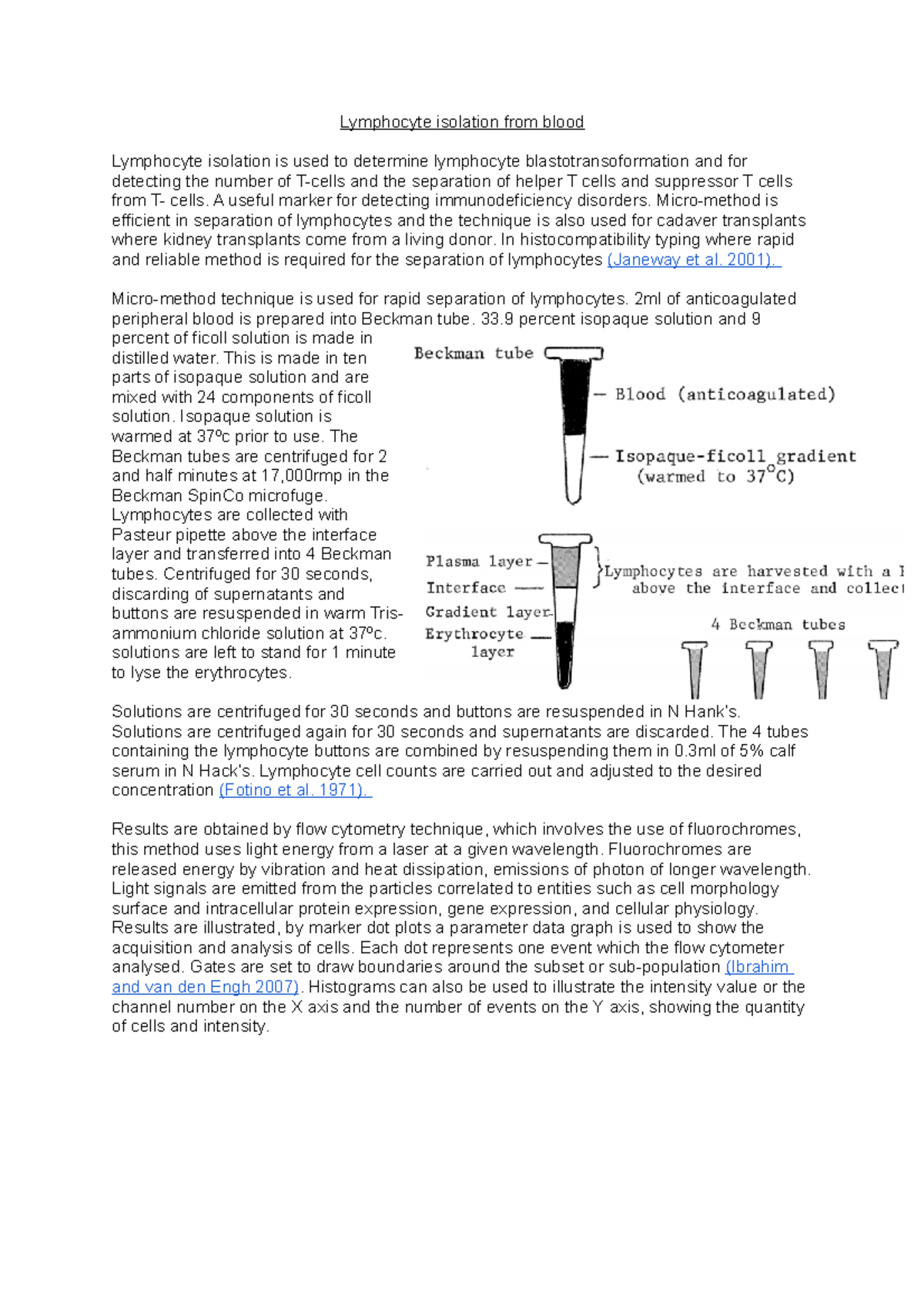 Lymphocyte isolation from blood notes - Lymphocyte isolation from blood ...
