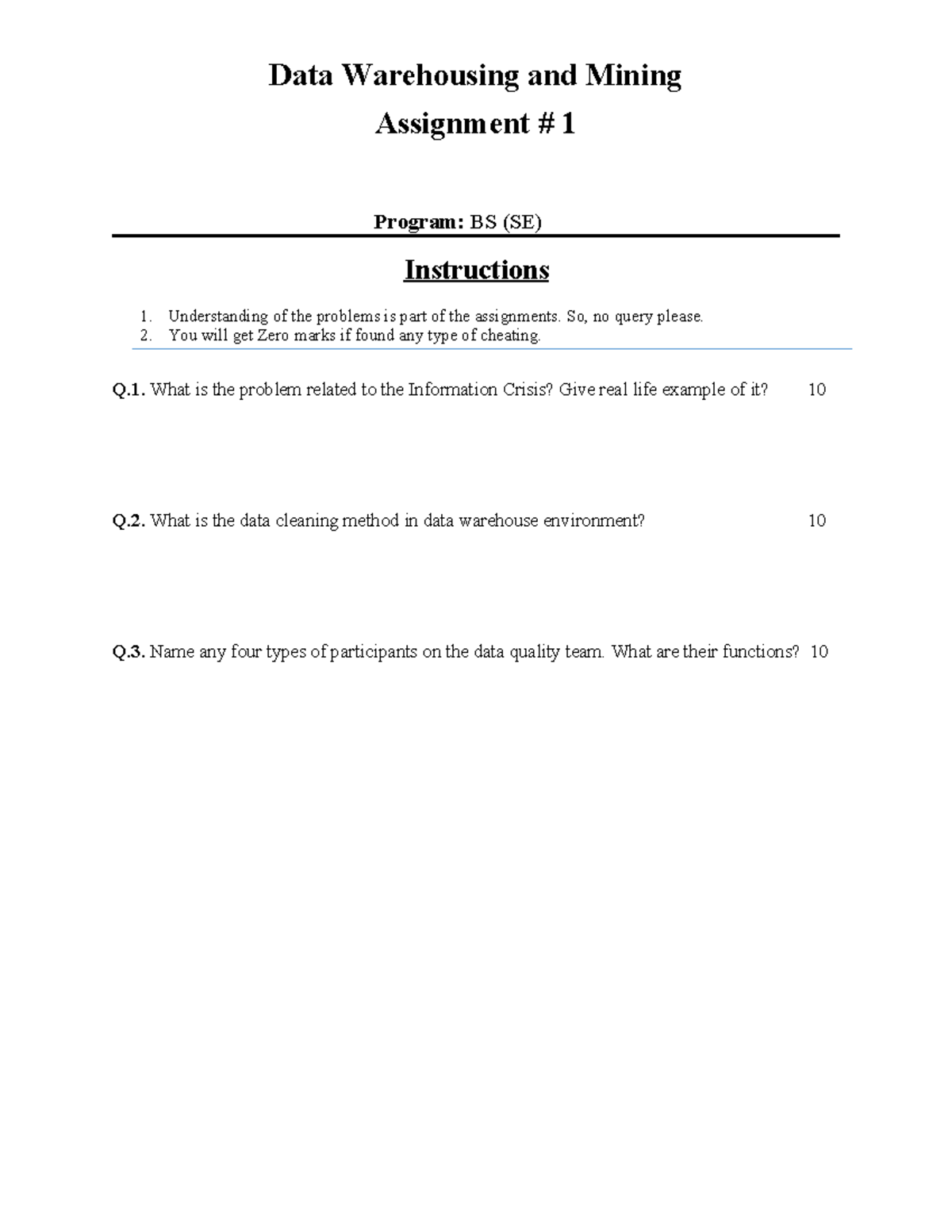 Assignemt 1 DWH - Lecture notes - Data Warehousing and Mining ...
