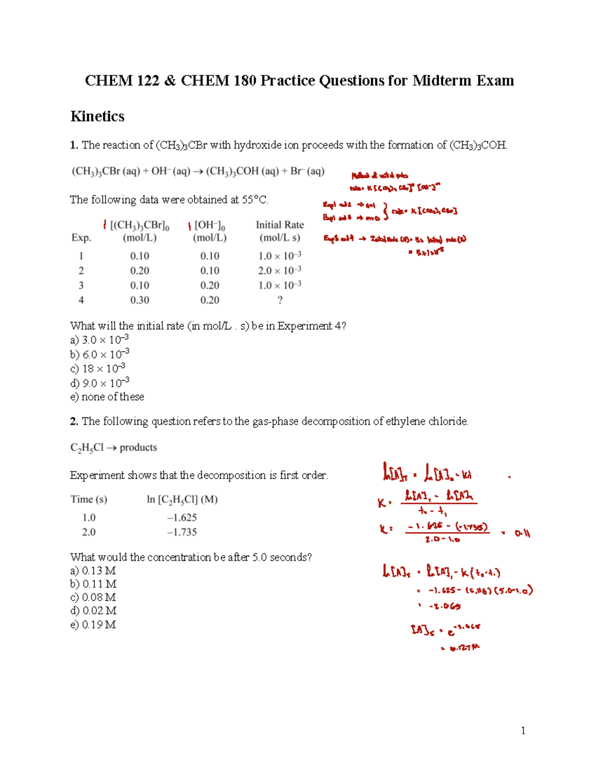 Midterm multichoice practice questions Fall 2024 - CHEM 122 & CHEM 180 Practice Questions for ...